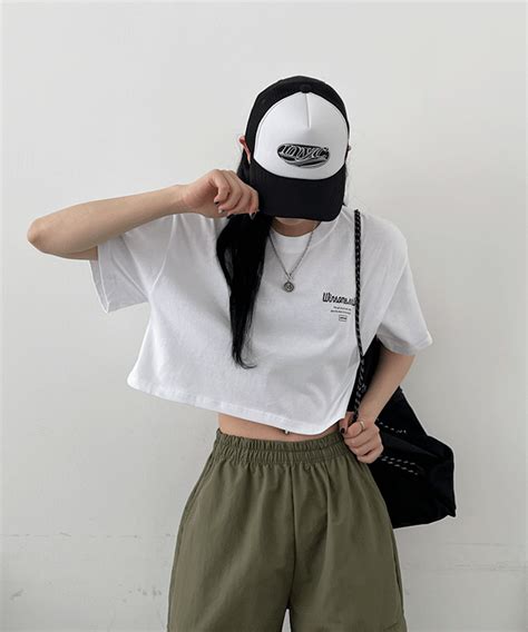 오버핏 데일리 크롭 레터링 나염 반팔 티셔츠 3color 에이블리