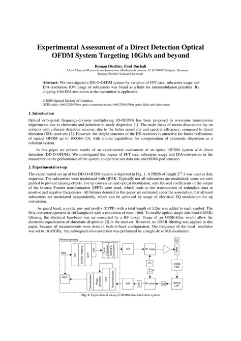 Pdf Experimental Assessment Of A Direct Detection Optical Ofdm System
