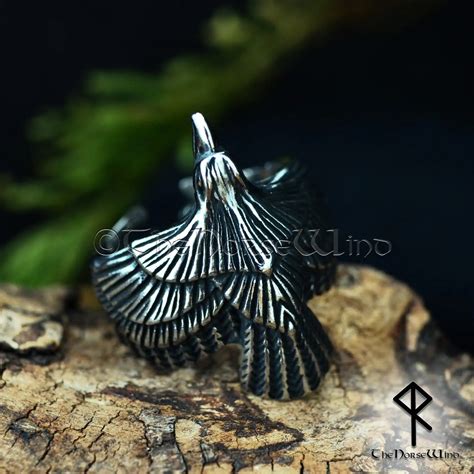 Viking Raven Ring Flying Odins Raven Silver Jewelry The Norse Wind