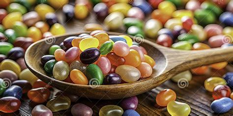 A Colorful Symphony Of Sweetness Gourmet Jelly Beans In A Wooden Spoon