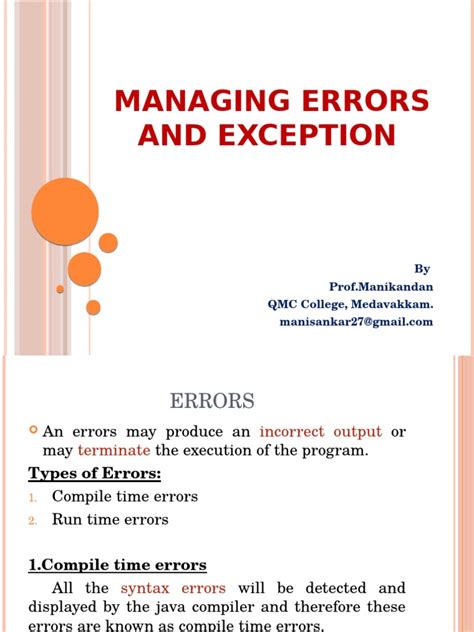 Managing Errors And Exception By Prof Manikandan Qmc College Medavakkam Download Free Pdf