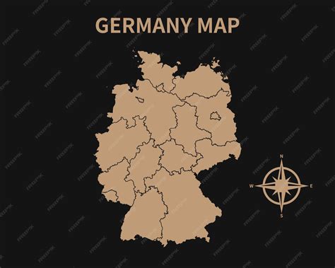 Premium Vector Detailed Old Vintage Map Of Germany With Compass And Region Border Isolated On