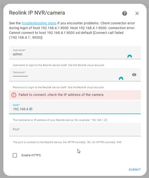 reolink failed to connect home assistant community
