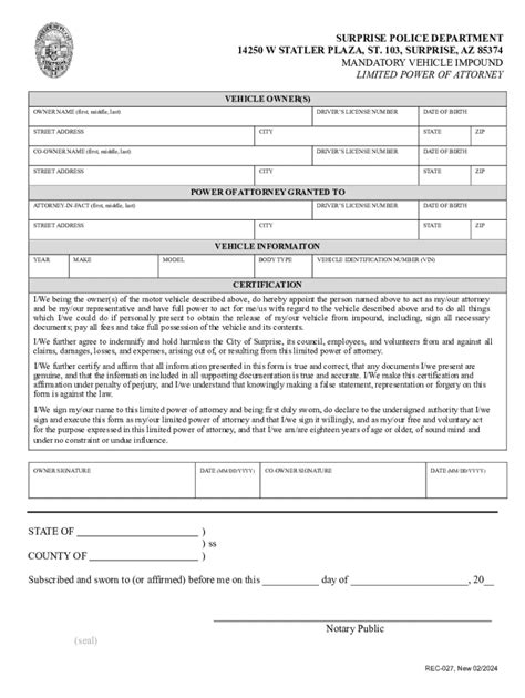 Surprise Police Department Mandatory Vehicle Impound Limited Power Of
