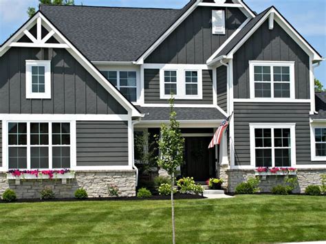 Dark Gray House With White Trim