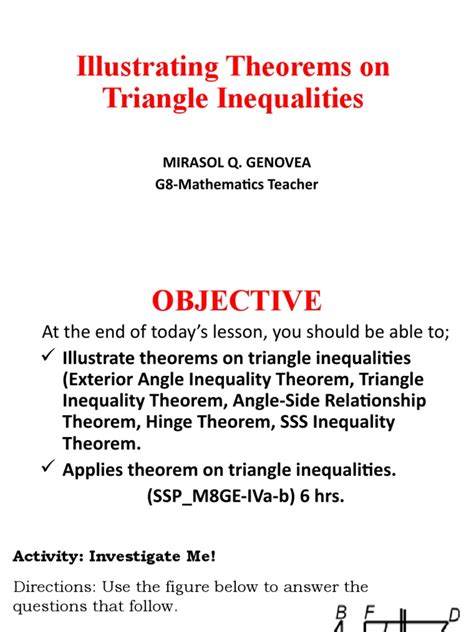 Lesson 1 Illustrates Theorems On Triangle Inequalities 2 Pdf Triangle Angle