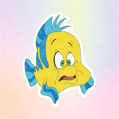 Little Mermaid Sticker Flounder Scared Guppy Hand Drawn Waterproof