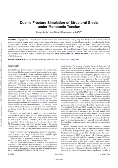 Pdf Ductile Fracture Simulation Of Structural Steels Under Monotonic Tension