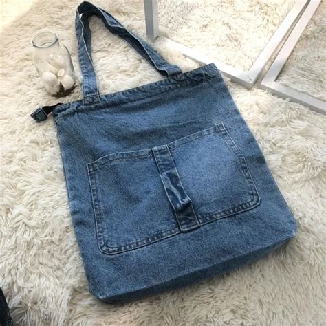 여성용 빈티지 데님 핸드백 대용량 여성용 에코 재사용 가능 쇼핑백 여학생 여행 숄더백 캐주얼 토트숄더 백