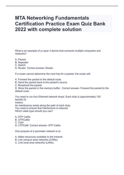 Mta Networking Fundamentals Certification Practice Exam Quiz Bank 2024