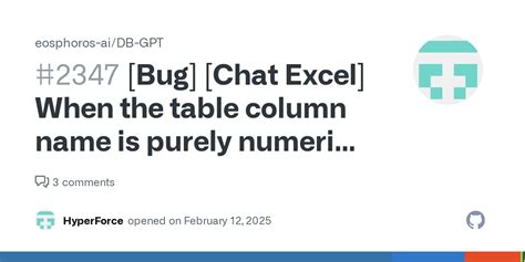 Bug Chat Excel When The Table Column Name Is Purely Numeric The Execution Of The Sql