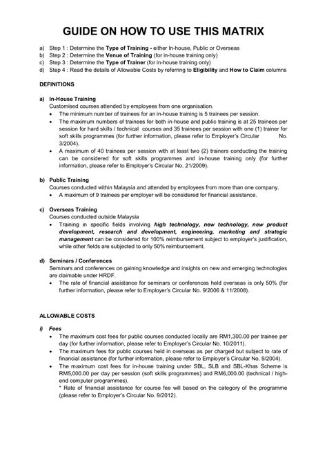 Hrdf Allowable Cost Matrix Mhazwanzainil Page 1 Flip Pdf Online