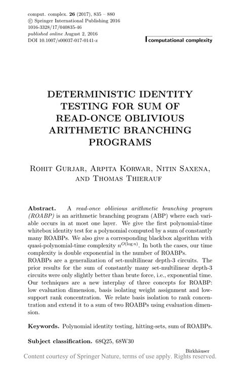 Deterministic Identity Testing For Sum Of Read Once Oblivious
