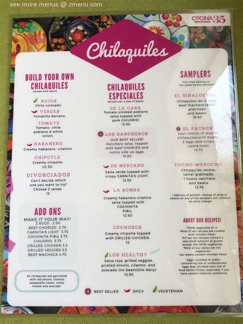 Menu At Cocina 35 Restaurant San Diego Airway Rd 112