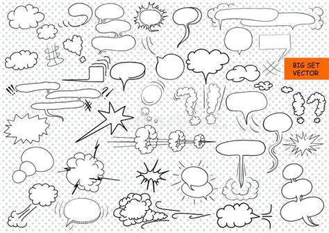 Comic Text Clouds In Pop Art Style Set Hand Drawn Vector Ill Stock
