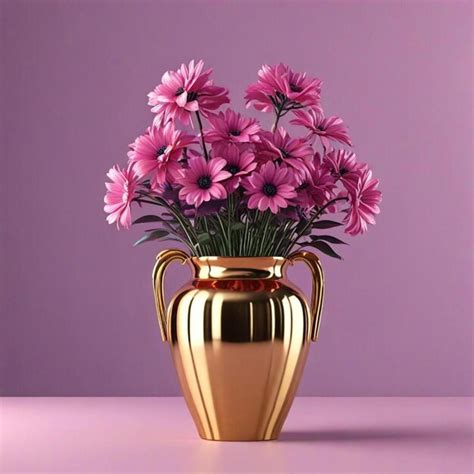 Premium Photo Stilllife Decorative Brass Vase Plastic Flowers