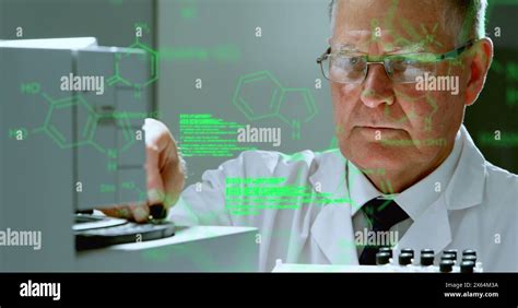 Image Of Data Processing Over Caucasian Male Scientist Using Centrifuge Machine At Laboratory
