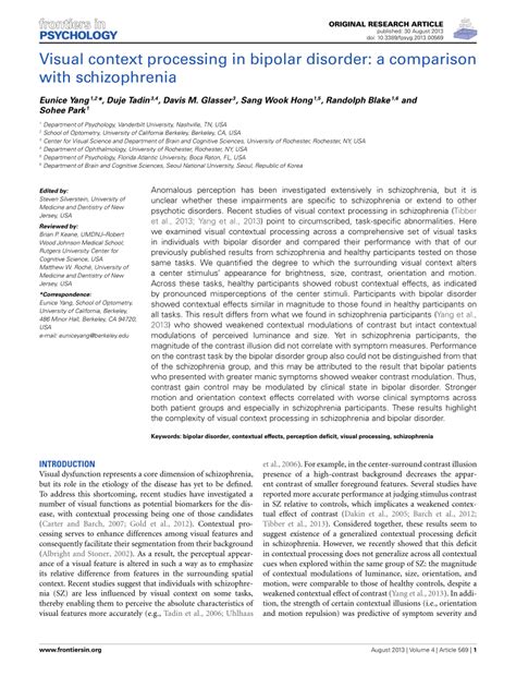 Pdf Visual Context Processing In Bipolar Disorder A Comparison With Schizophrenia