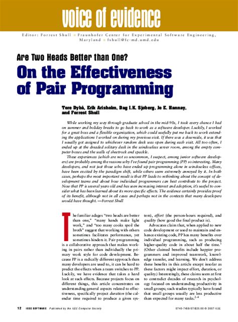 Pdf Are Two Heads Better Than One On The Effectiveness Of Pair