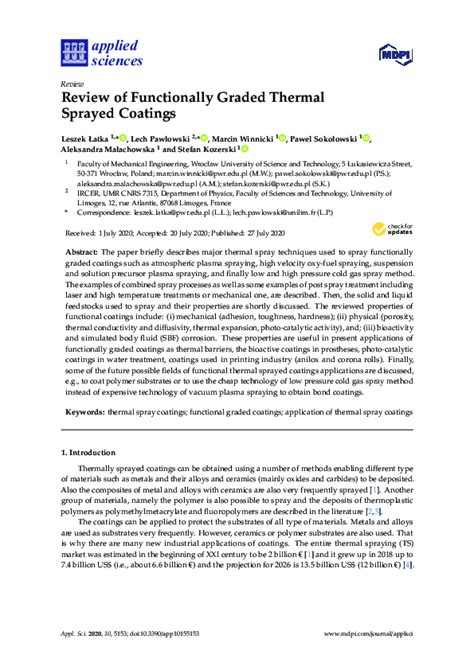 Pdf Review Of Functionally Graded Thermal Sprayed Coatings