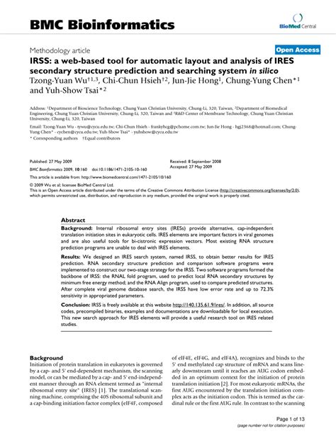 Pdf Irss A Web Based Tool For Automatic Layout And Analysis Of Ires Secondary Structure