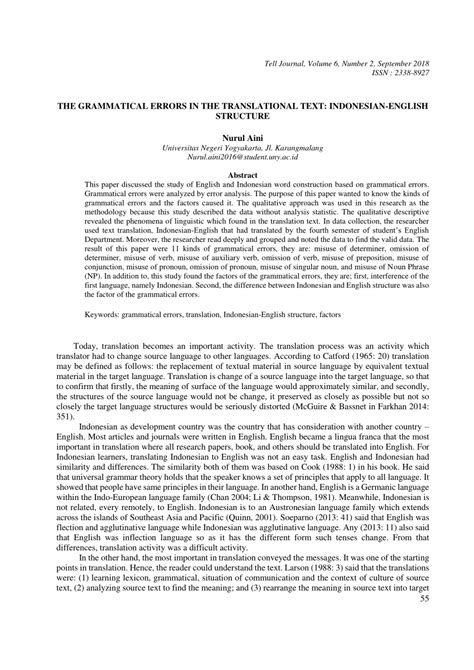 Pdf The Grammatical Errors In The Translational Text Indonesian