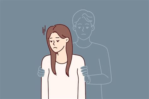 남자친구와 헤어지는 개념으로 사랑받는 남자의 실루엣을 가진 슬픈 소녀 프리미엄 벡터