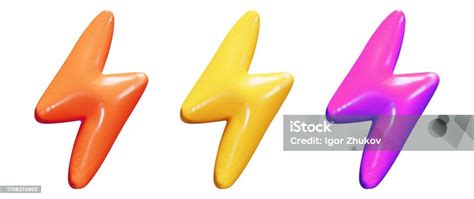 충전기 레드의 3d 세트 노란색과 네온 색상 기호 또는 아이콘 천둥 에너지 위험의 상징 최소한의 전기 방전 분리된 배경에 스톡 벡터 그림입니다 3차원 형태에 대한 스톡 벡터