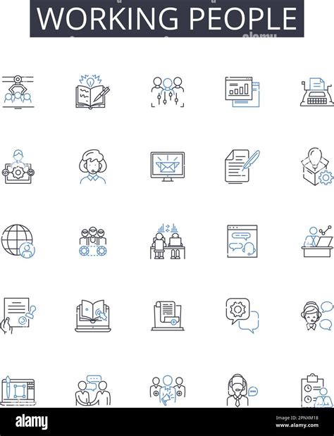 Working People Line Icons Collection Organization Cataloging Information Management Sorting