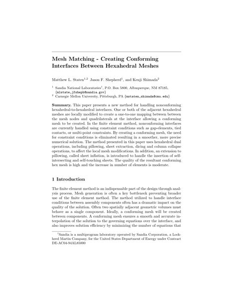 Pdf Mesh Matching Creating Conforming Interfaces Between Hexahedral Meshes