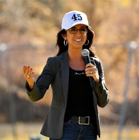 Photo Lauren Boebert Giving Speech While Wearing 45 Hat For Donald Trumps Term As President