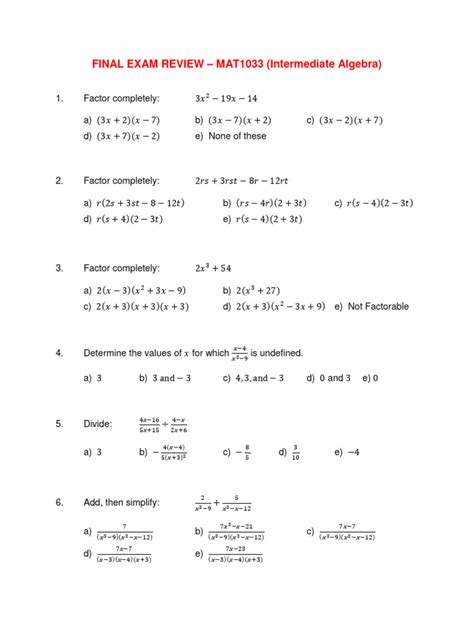 Mat 1033 Finalreview Pdf Mathematics Mathematical Concepts