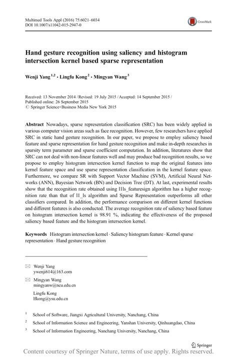 hand gesture recognition using saliency and histogram intersection
