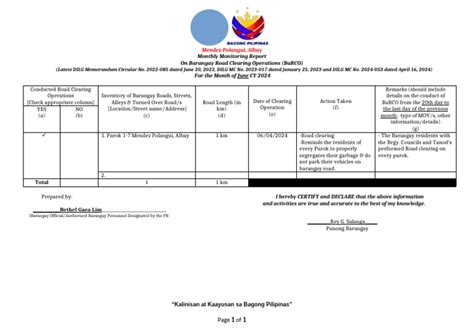 Annex C Barangay Barco Monthly Monitoring Report Template With Pb S