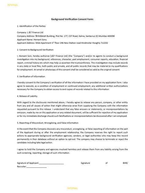Background Verification Consent Form V1 Pdf Criminal Record