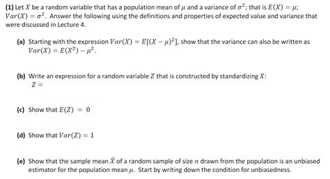 solved 1 let x be a random variable that has a population