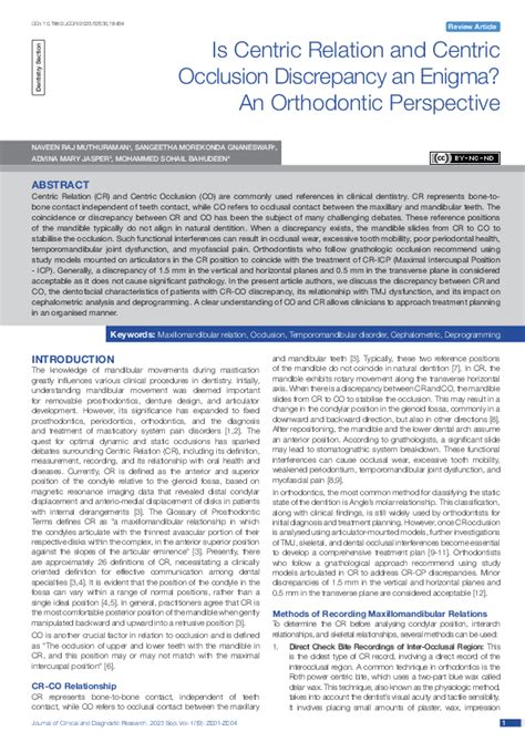 Pdf Is Centric Relation And Centric Occlusion Discrepancy An Enigma