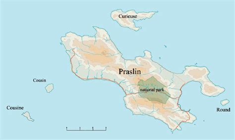 Map Of Praslin And Surrounding Islands Praslin Is The Second Largest