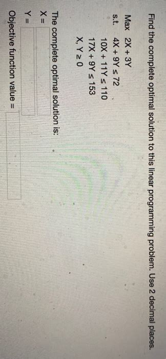 Solved Find The Complete Optimal Solution To This Linear