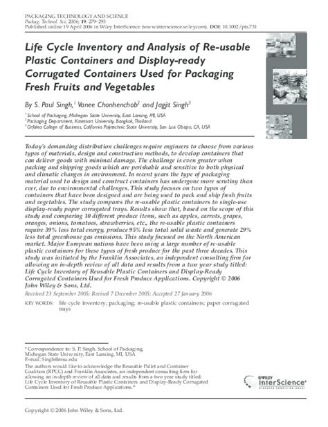 Pdf Life Cycle Inventory And Analysis Of Re Usable Plastic Containers