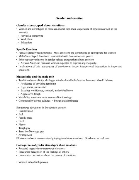 gender and emotion lecture notes from the teacher s powerpoint
