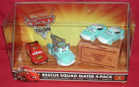 Disney Pixar Cars Toon Rescue Squad Mater 4 Pack With Burnt Lightning