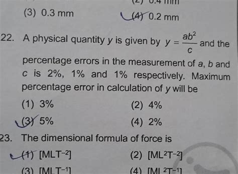 A Physical Quantity Y Is Given By Ycab2 And The Percentage Errors In Th