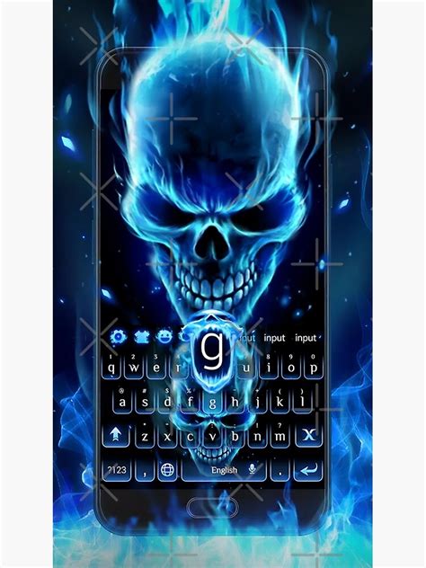 Fantastischer Böser Blauer Flammenschädel Neben Einer Tastatur Mit