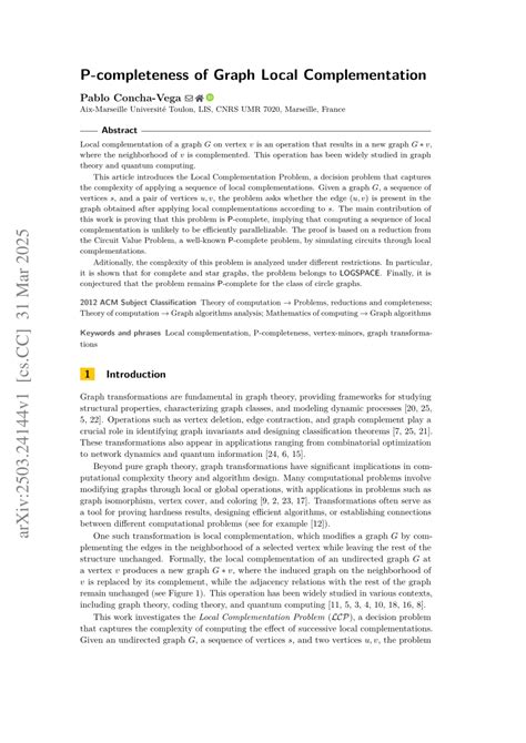 Pdf Mathsf P Completeness Of Graph Local Complementation