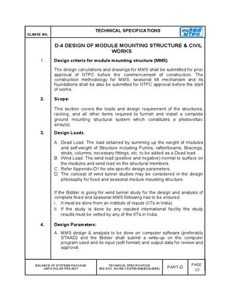 D 4 Design Of Module Mounting Structure And Civil Works Technical