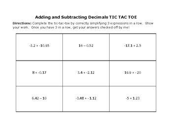 Adding And Subtracting With Negative Decimals By Mandy Newton TPT
