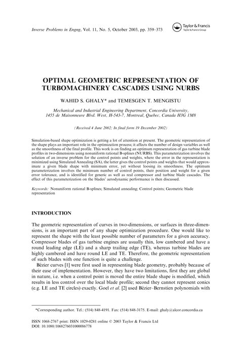 Pdf Optimal Geometric Representation Of Turbomachinery Cascades Using Nurbs