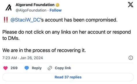 Algorand Ceos Hacked Account Posts Controversial Messages Members React Binance News On