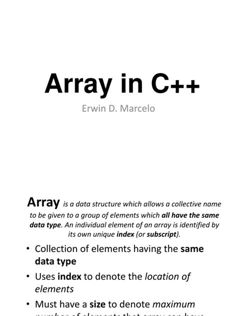 Array In C Erwin D Marcelo Pdf Array Data Structure Integer